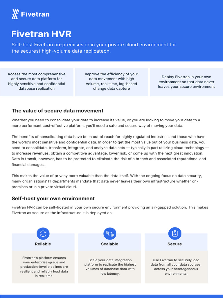 Fivetran Private Deployment One Pager | PDF | Cloud Computing | Databases
