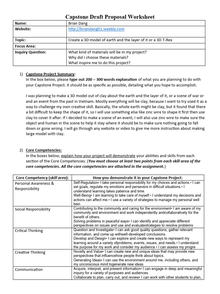 CLC 12 - Capstone Draft Proposal Worksheet | PDF | Thought | Emotional ...