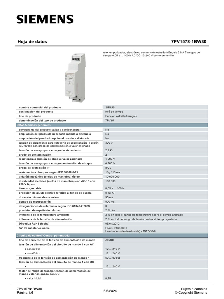 7pv15781bw30 Siemens Pdf Relé Ingenieria Eléctrica