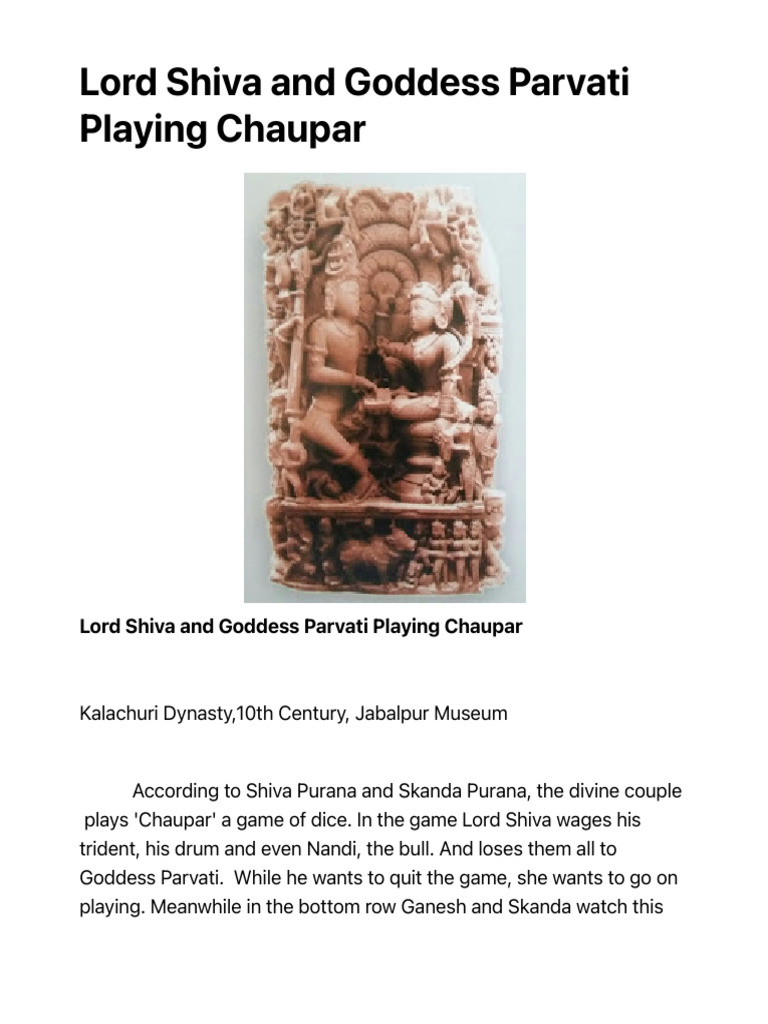 Art Treasures of India- Lord Shiva and Goddess Parvati Playing Chaupar | PDF
