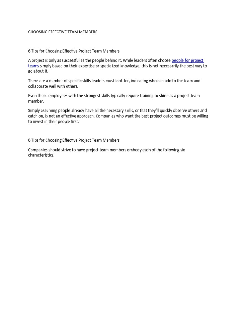 4. Choosing Effective Project Team Members | PDF | Expert | Project ...