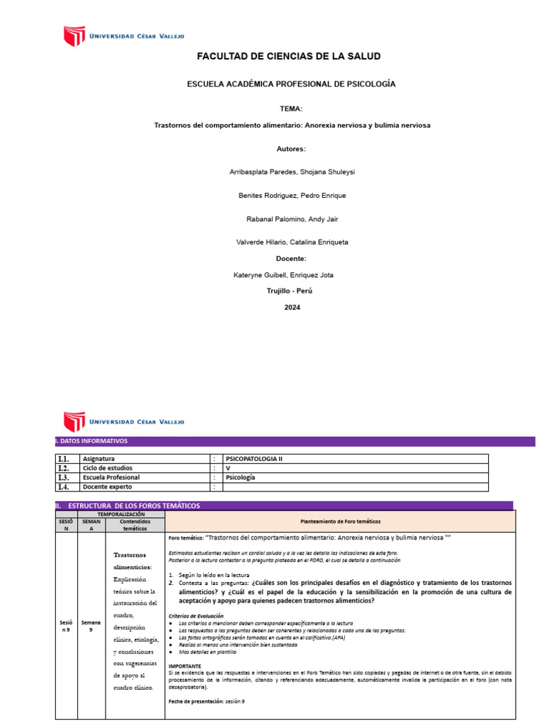 FORO DE DISCUSION TEMATICA-sesion 9. PSICOPATOLOGIA II | PDF | Desorden ...