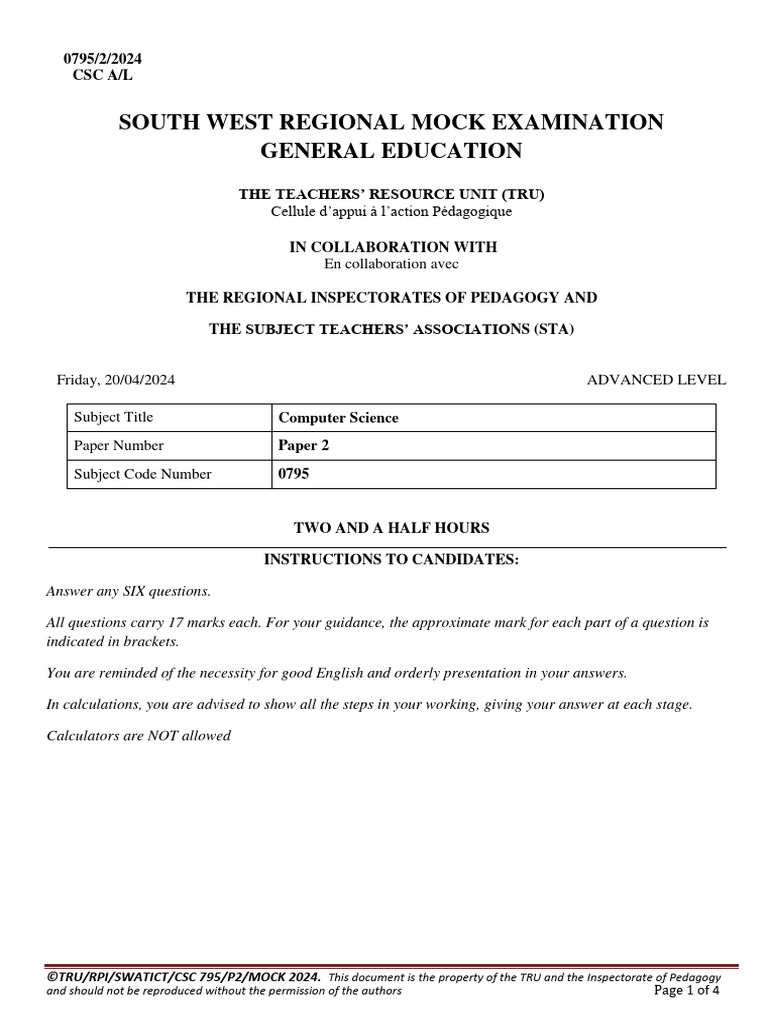 Swrm Al Csc Paper 2 2024 Pdf Object Oriented Programming Inheritance Object Oriented