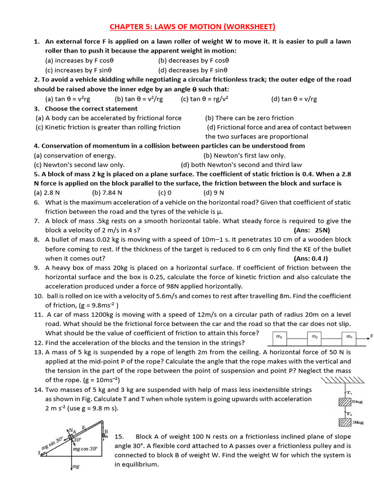 Chapter 5: Laws of Motion (Worksheet) | PDF | Friction | Force