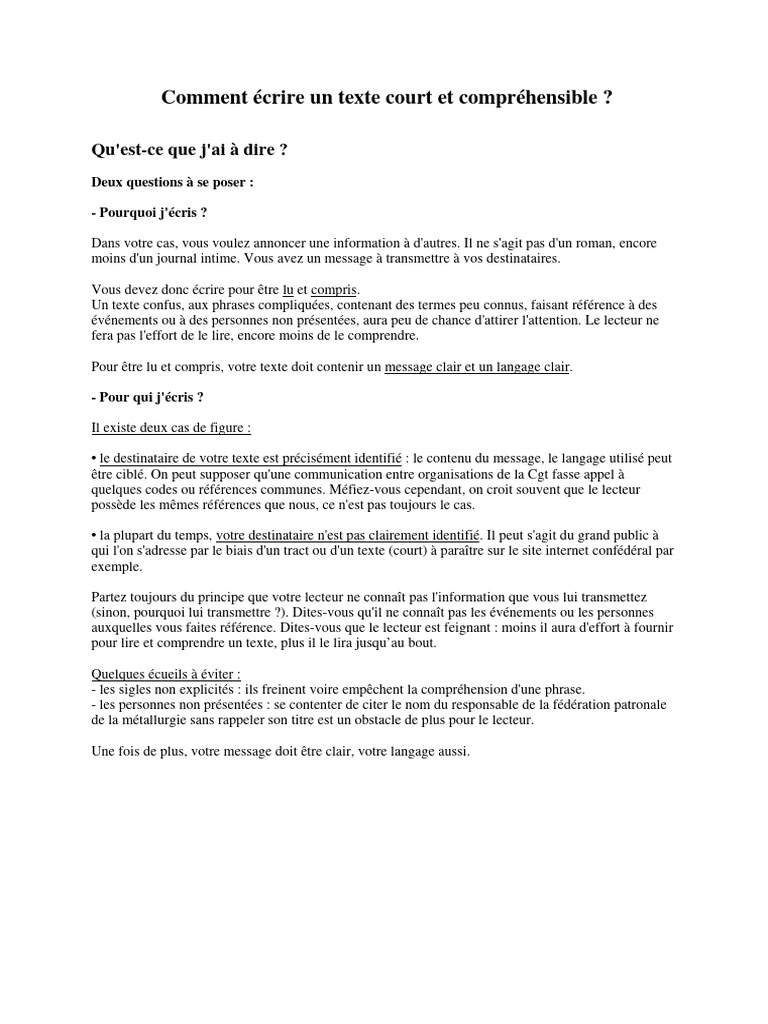 Écrire un texte clair et concis | PDF | Informations | Linguistique
