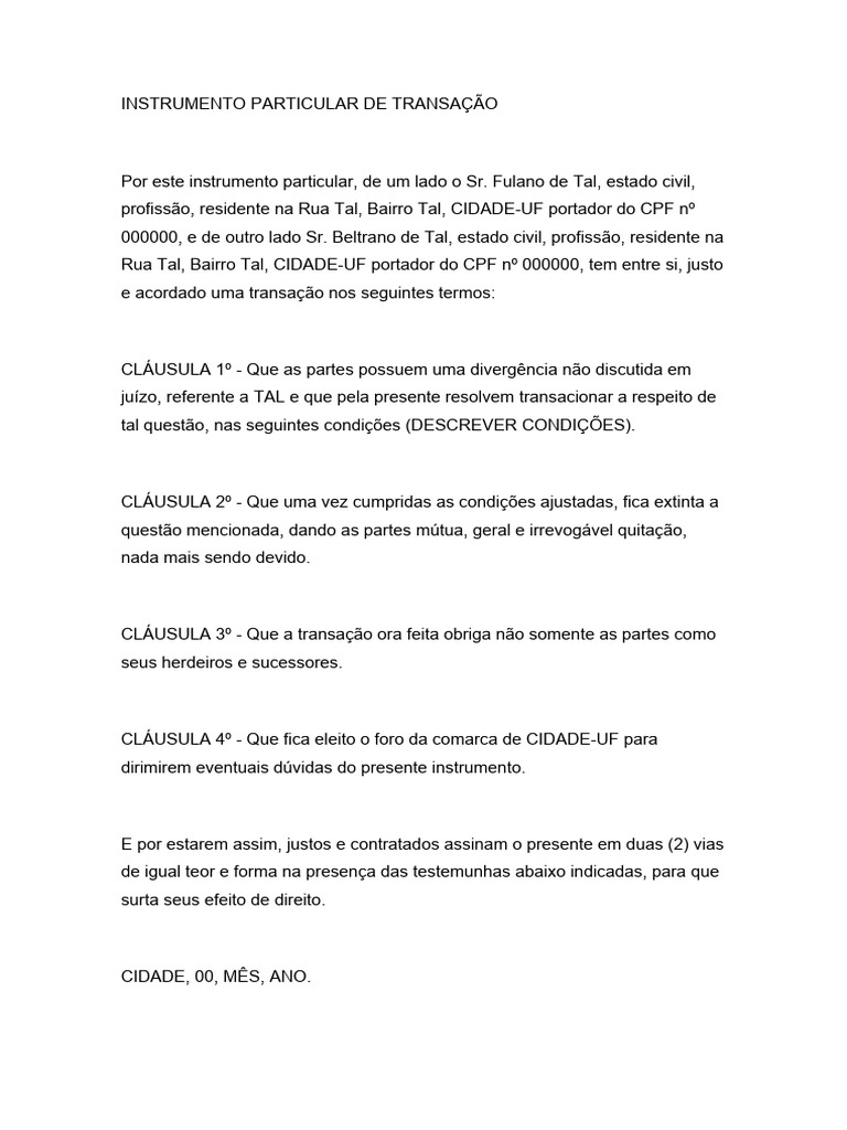 03 Modelo de Instrumento Particular de Transacao | PDF | Direito