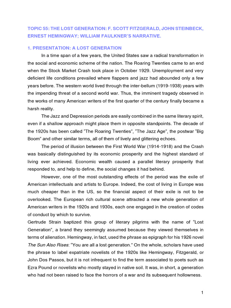 Topic 55 - The Lost Generation | PDF | Cost Of Living | F. Scott Fitzgerald