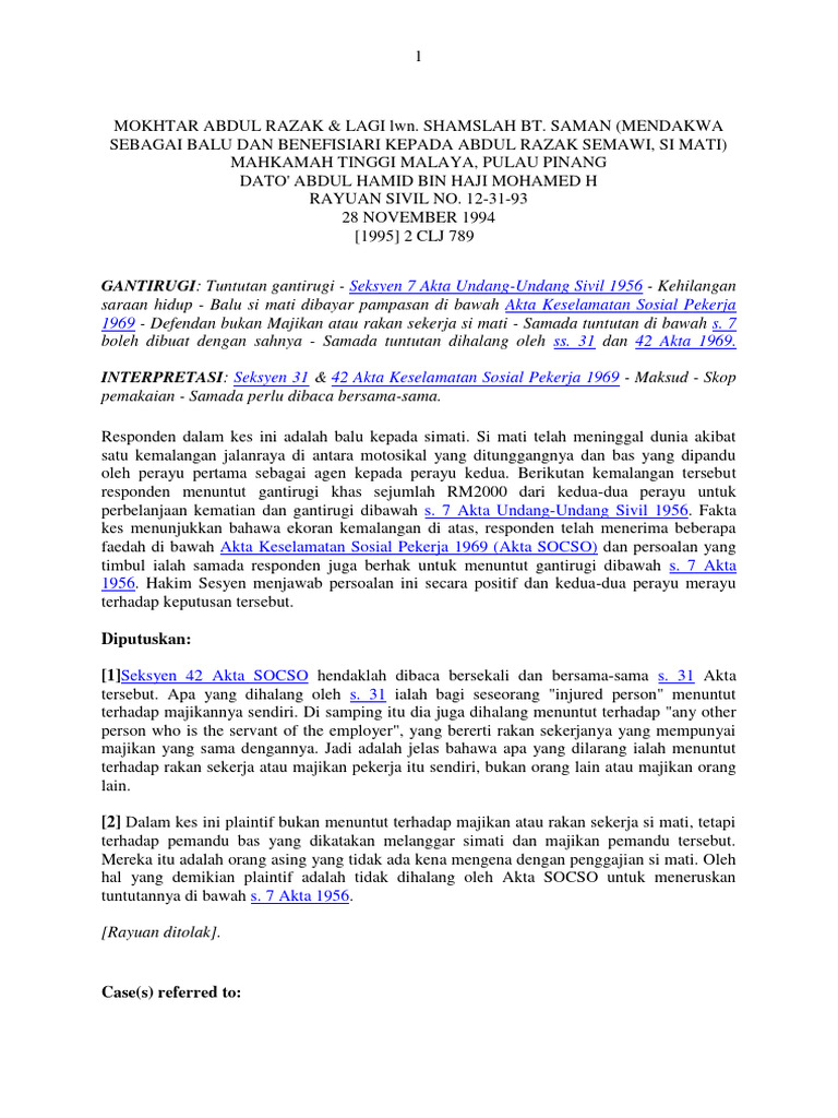1994 11 28 1995 2 CLJ 789 MOKHTAR ABDUL RAZAK LWN SHAMSLAH SAMAN ED | PDF