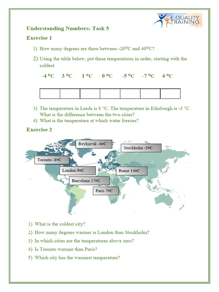Understanding Numbers Task 5 Negative Numbers 2 Pdf Earth Sciences