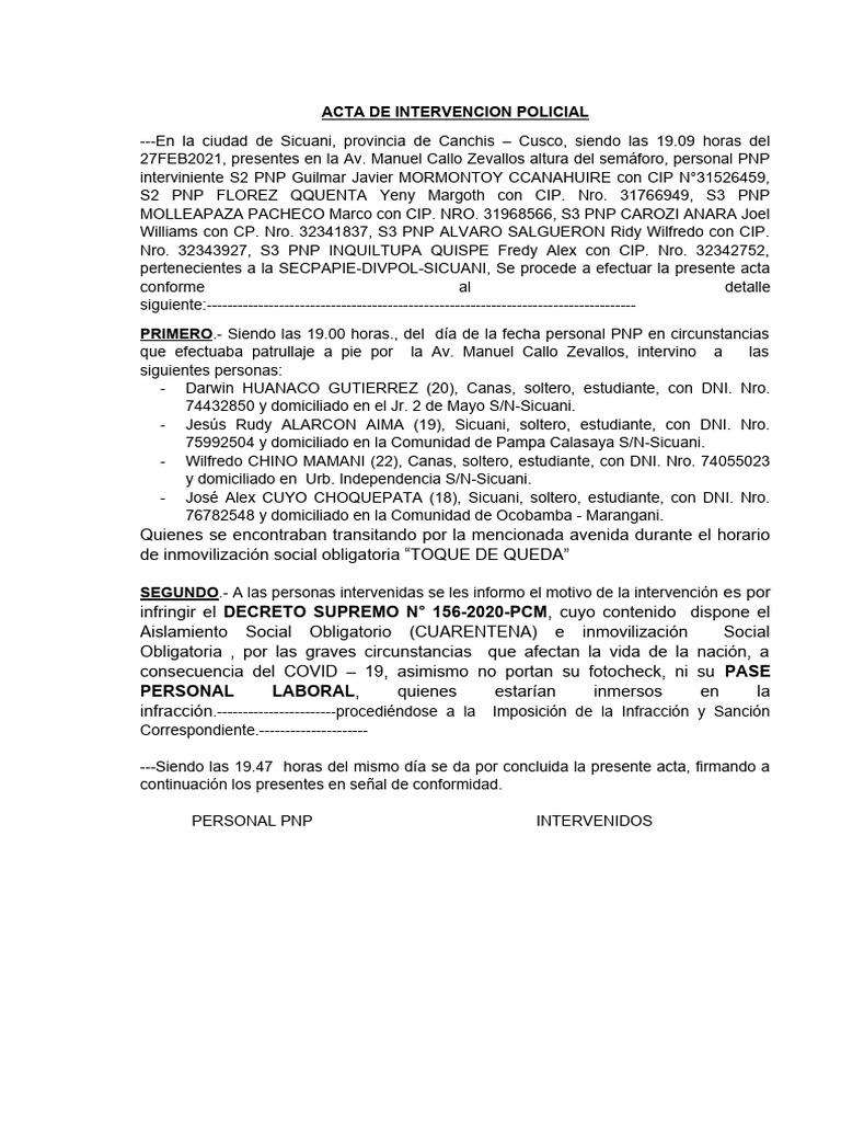 Acta de Intervencion Policial | Descargar gratis PDF | Vehículos terrestres | Transporte