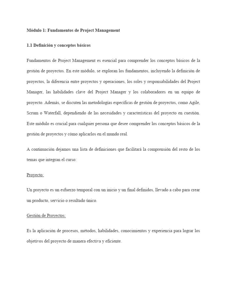 Módulo 1_ Fundamentos de Project Management | Descargar gratis PDF | Gestión de proyectos ...