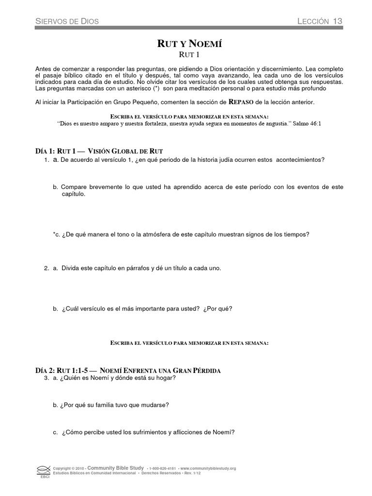 13 Siervos de Dios A4 | PDF | Rut (figura bíblica) | Libro de rut