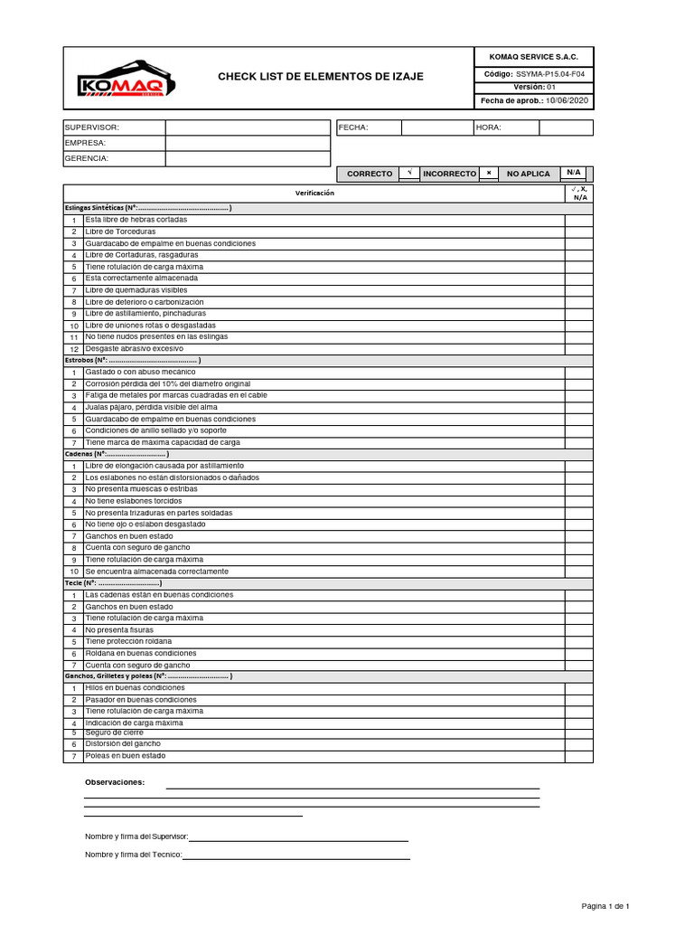 SSYMA-P15.04-F04-Check-list-de-elementos-de-izaje-V1 | Descargar gratis ...