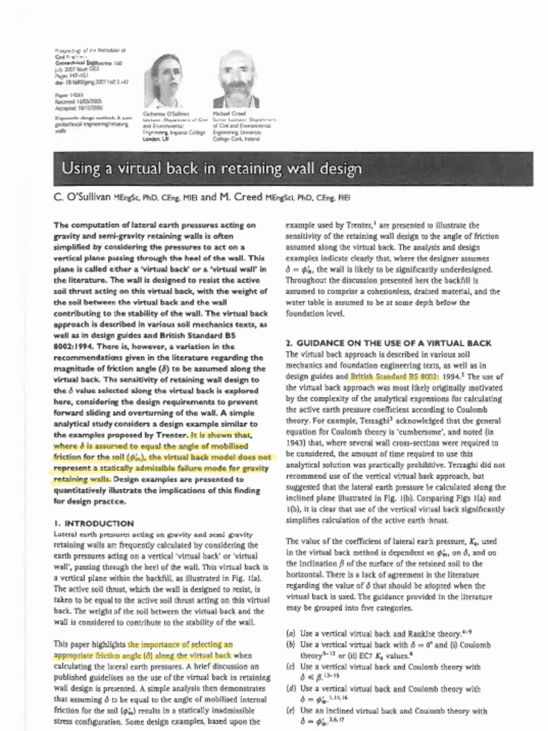 Using A Virtual Back in Retaining Wall Design | PDF