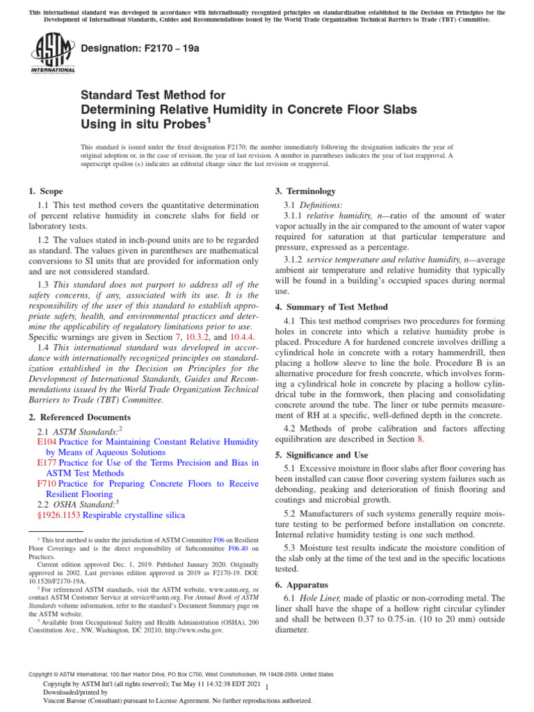 ASTM F2170 | PDF | Humidity | Concrete