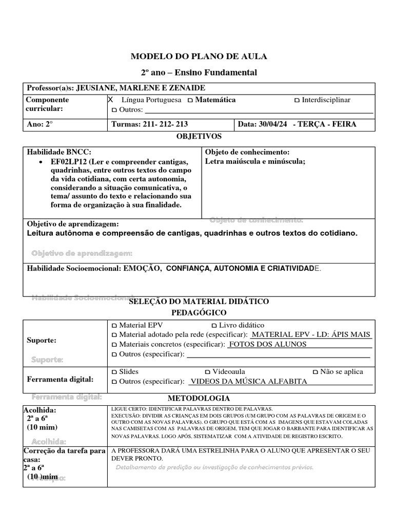 Plano de Aula 2 Ano - Lingua Portuguesa Alfabita | PDF | Caixa alta e caixa baixa | Livros