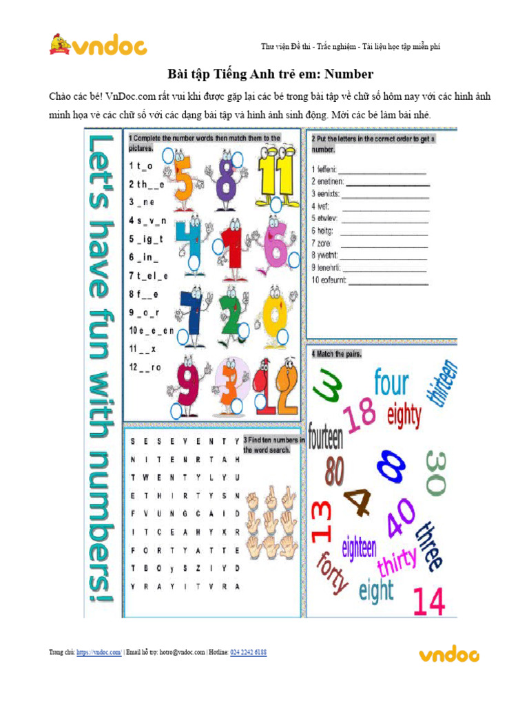 Bai Tap Tieng Anh Tre em Number | PDF