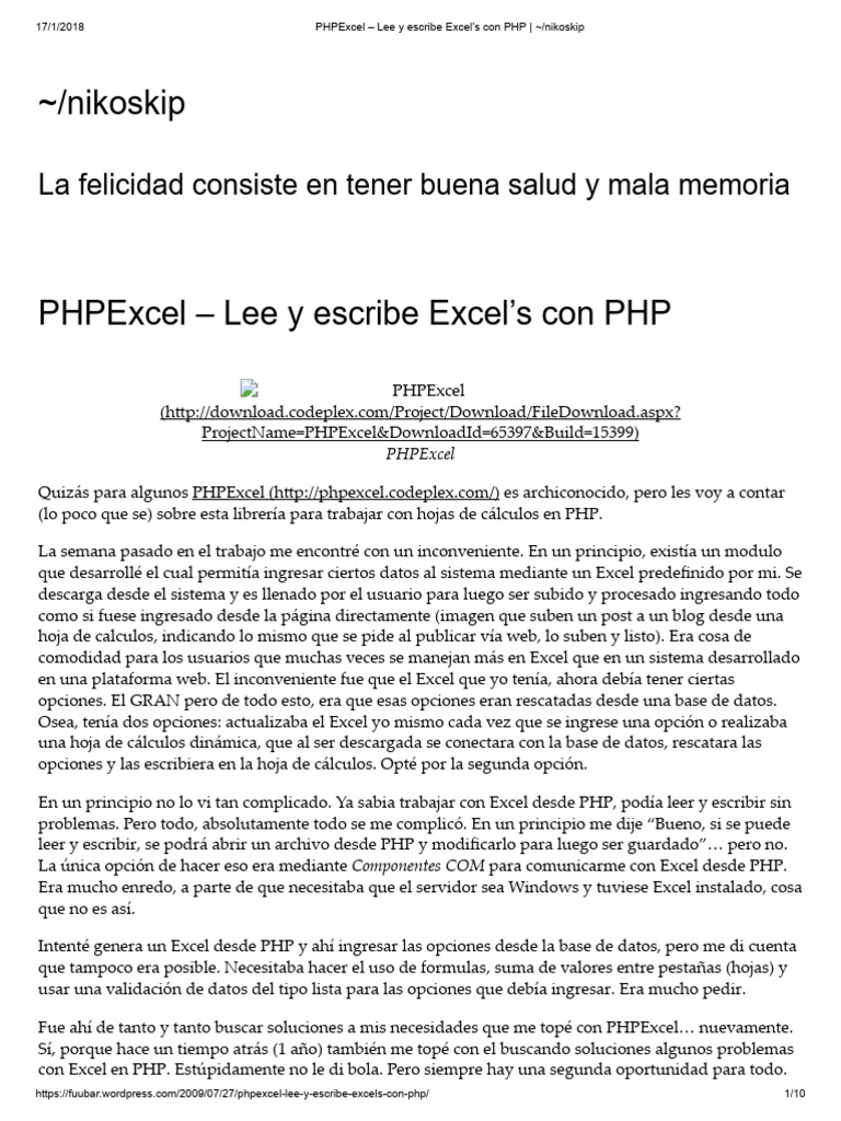 PHPExcel: Gestión de Excel con PHP | PDF | Microsoft Excel | Php
