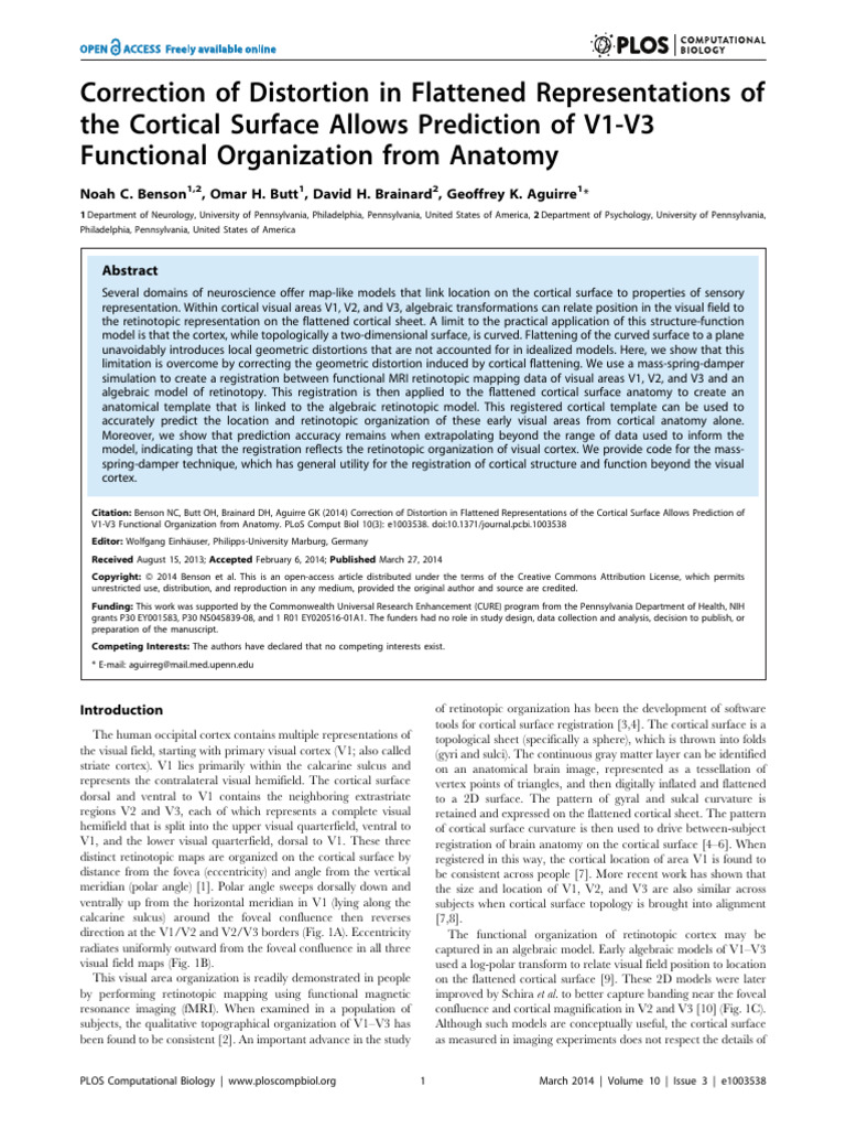 Benson_PLOS-CompBio_2014 | PDF | Visual Cortex