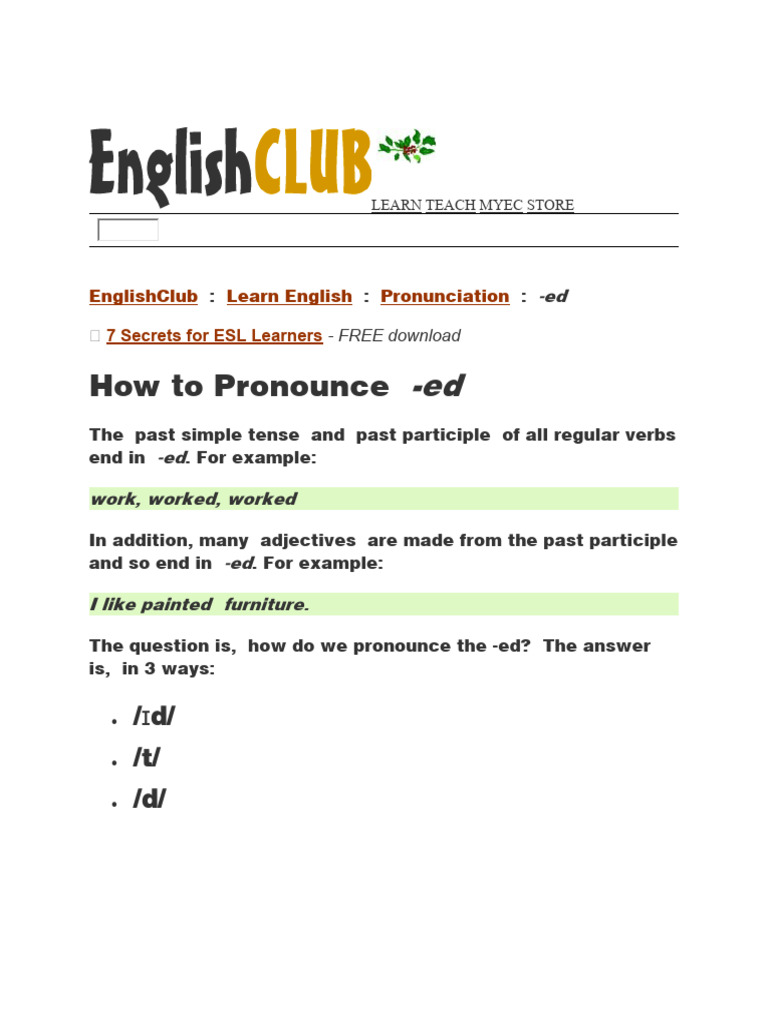 How To Pronounce Ed | PDF | Verb | English Language