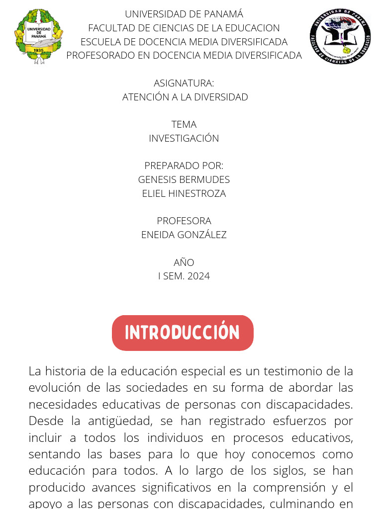 Historia de La Educación Especial | PDF | Invalidez | Educación especial