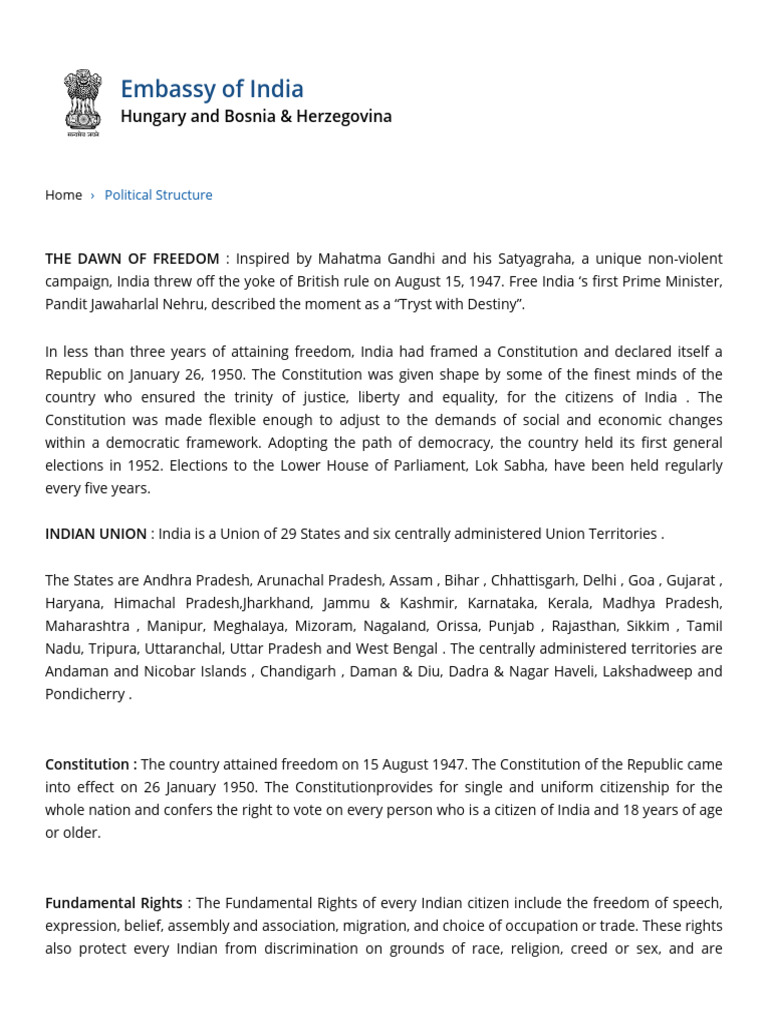Indian Political Structure | PDF | Government Of India | Government ...