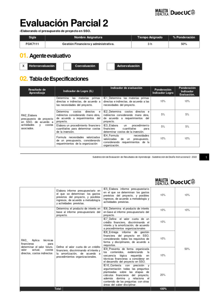 Evaluación Parcial 2 FGK7111 | PDF | Presupuesto | Evaluación