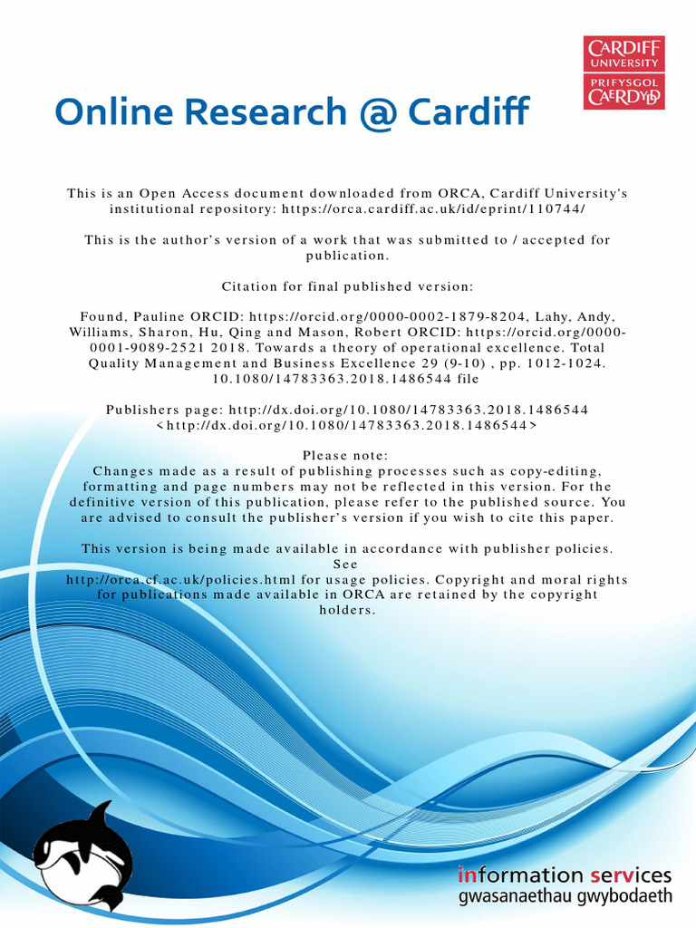 Towards a Theory of Operational Excellence | PDF | Lean Manufacturing ...