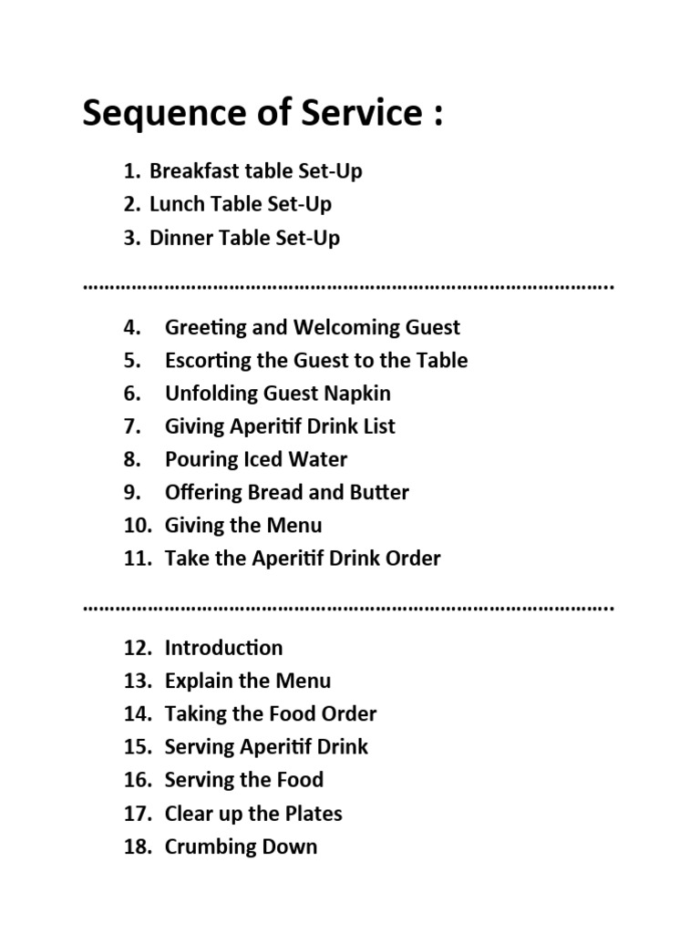 Comprehensive Dining Service Sequence | PDF | Cooking, Food & Wine ...