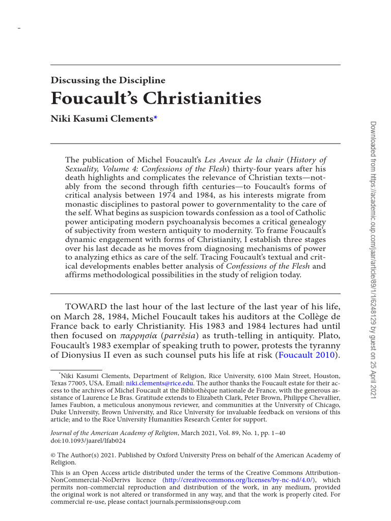 Clements, Niki Kasumi - Foucault's Christianities | PDF | Michel Foucault