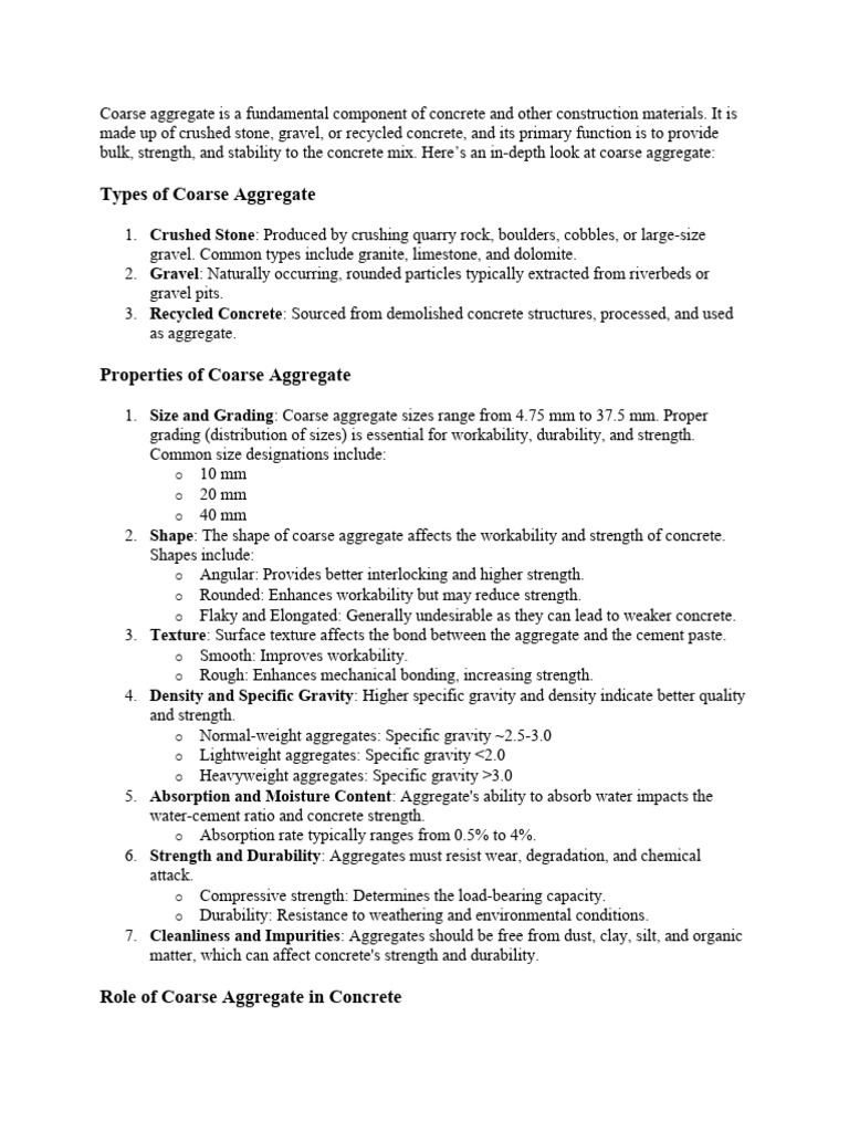 Coarse Aggregate Is A Fundamental Component of Concrete and Other ...