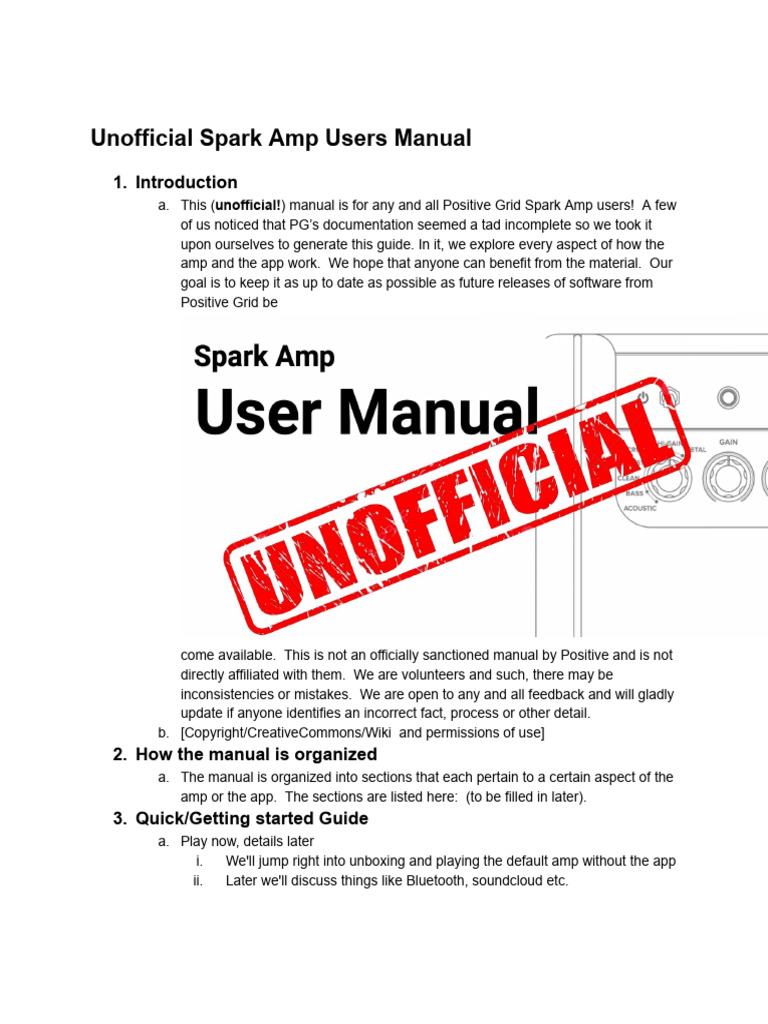 Unofficial Spark Amp Users Manual | PDF | Music Technology | Audio Electronics