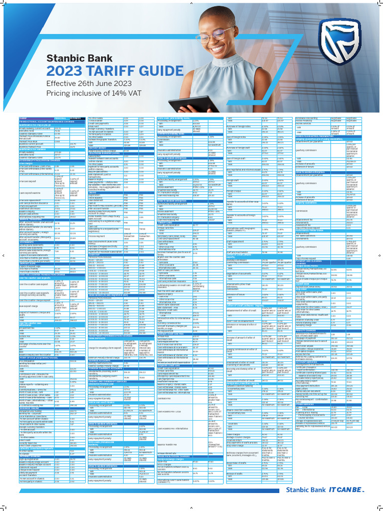 Stanbic Bank Tariff Guide 2023 | PDF | Credit Card | Banks