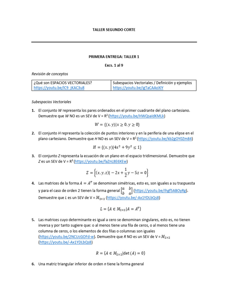 Taller 2doc - Primera Entrega | PDF | Matriz (Matemáticas) | Álgebra abstracta