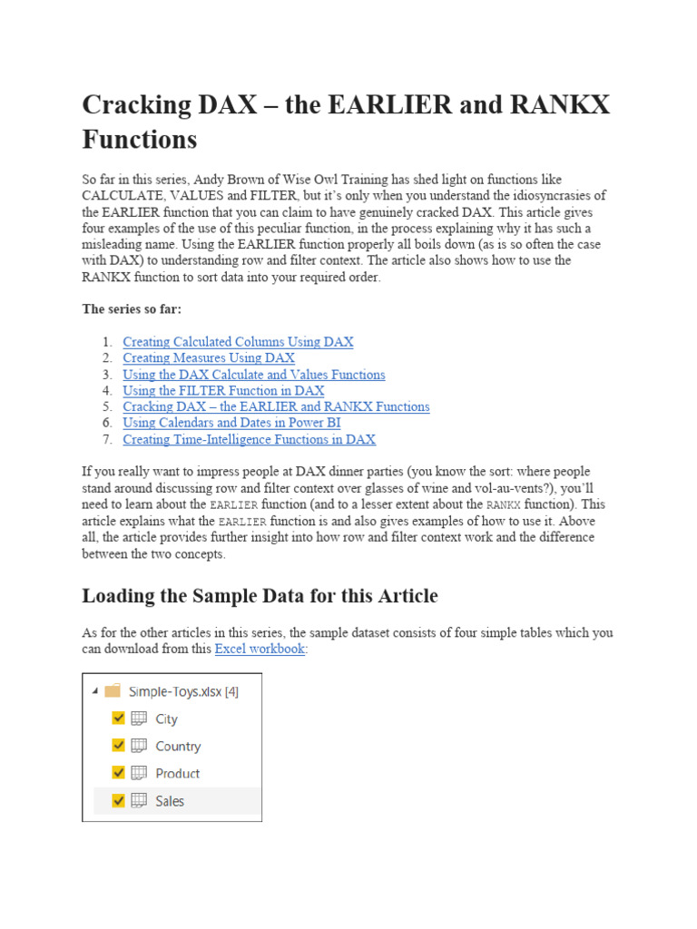Cracking Dax Earlier and Rankx | PDF | Computer Programming