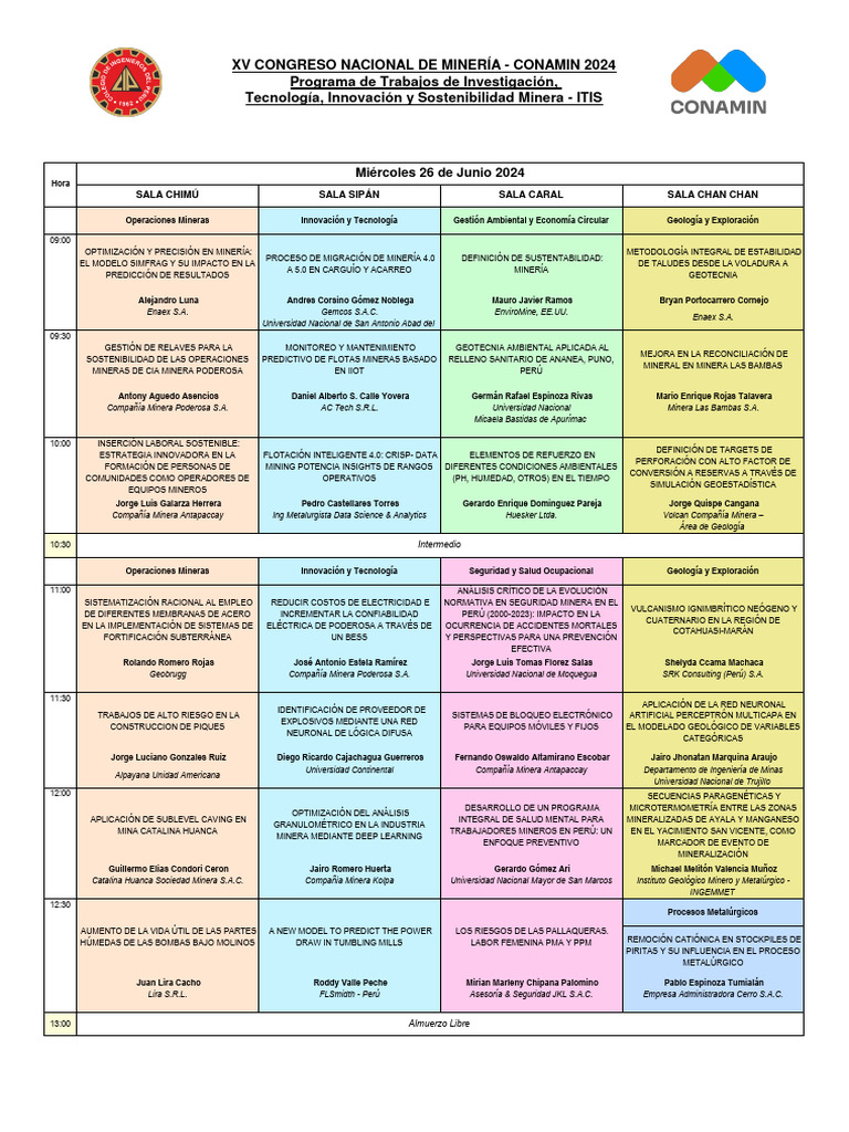 PROGRAMA ITIS 2024 - MIÉRCOLES 26 | Descargar gratis PDF | Minería | Ingeniería