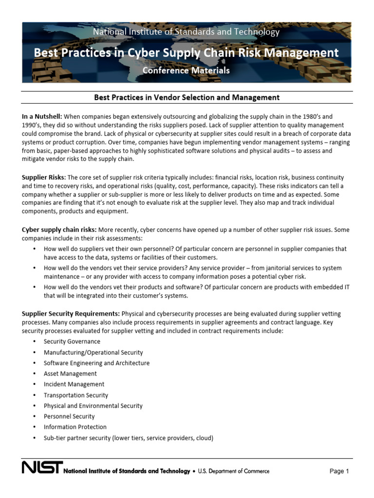 Workshop Brief On Cyber SCRM Vendor Selection and Management | PDF | Computer Security | Security