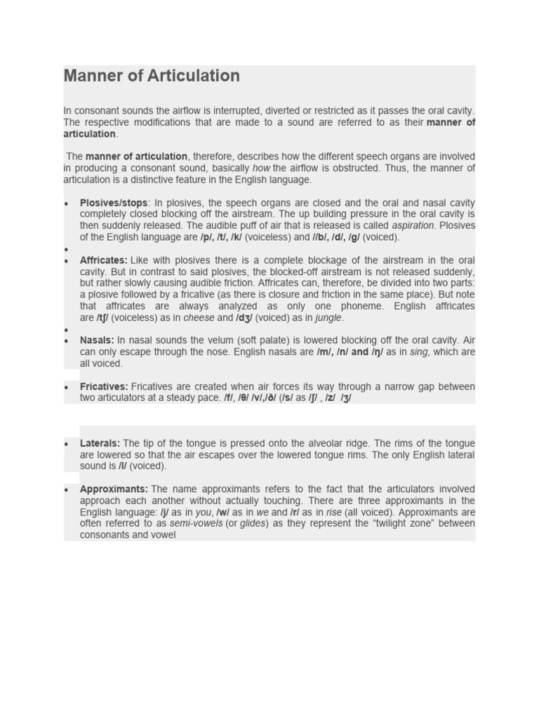MAnner of Articulation | PDF | Art