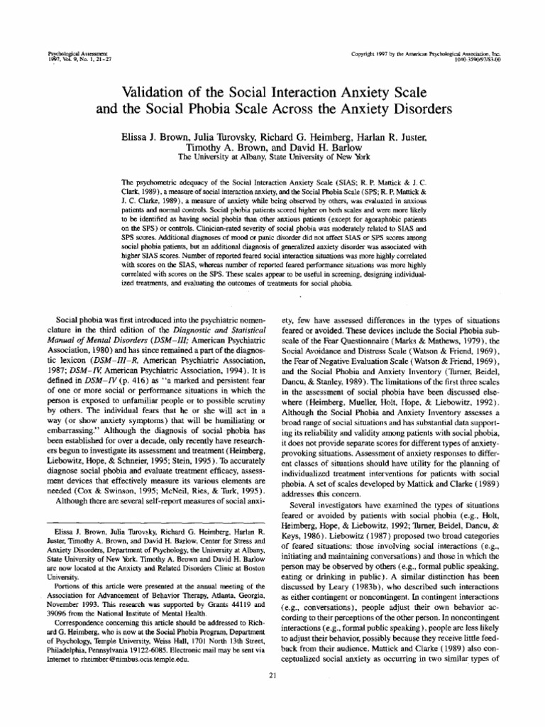 124 - Brown Et Al SIAS SPS Validation Psych Assessment 1997 | PDF ...