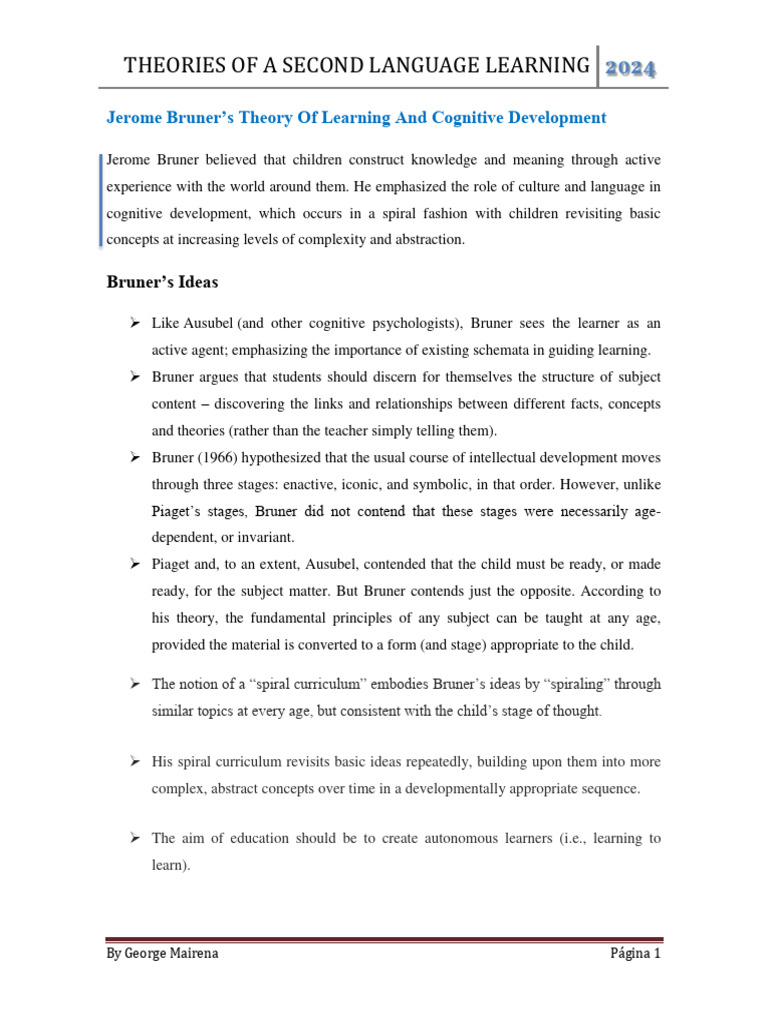 5 Jerome Bruners Theory Learning and Cognitive Development | PDF ...