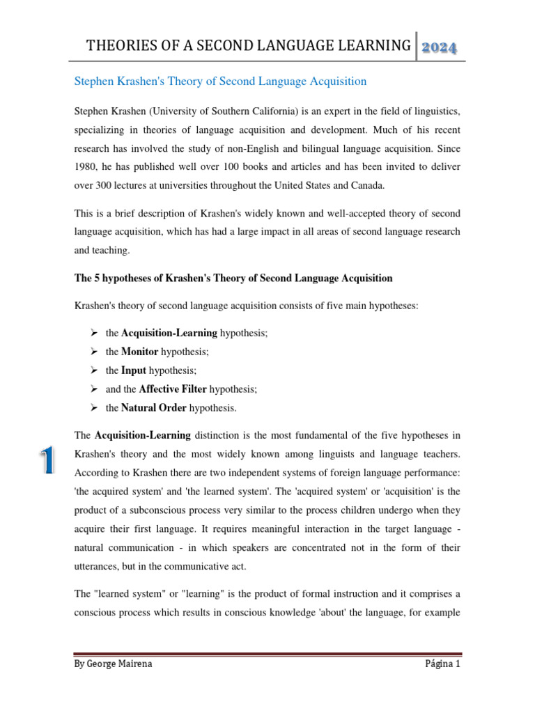 5 Krashens Theory Second Language Acquisition | PDF | Second Language Acquisition | Second Language