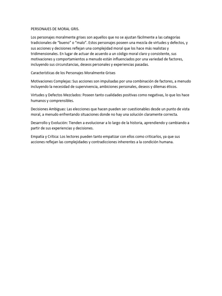 Características de Personajes Grises | PDF | Crecimiento personal y ...