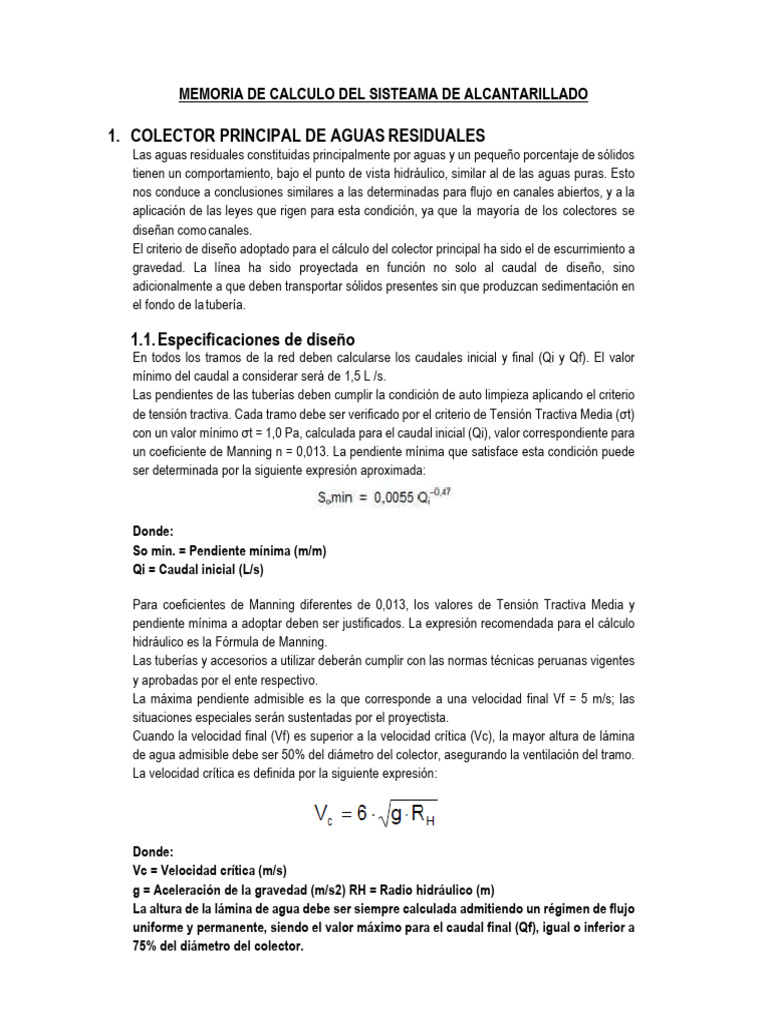 MEMORIA DE CALCULO DEL SISTEMA DE ALCANTARILLADO | PDF | Alcantarillado ... MEMORIA DE CALCULO DEL SISTEMA DE ALCANTARILLADO | PDF | Alcantarillado ...