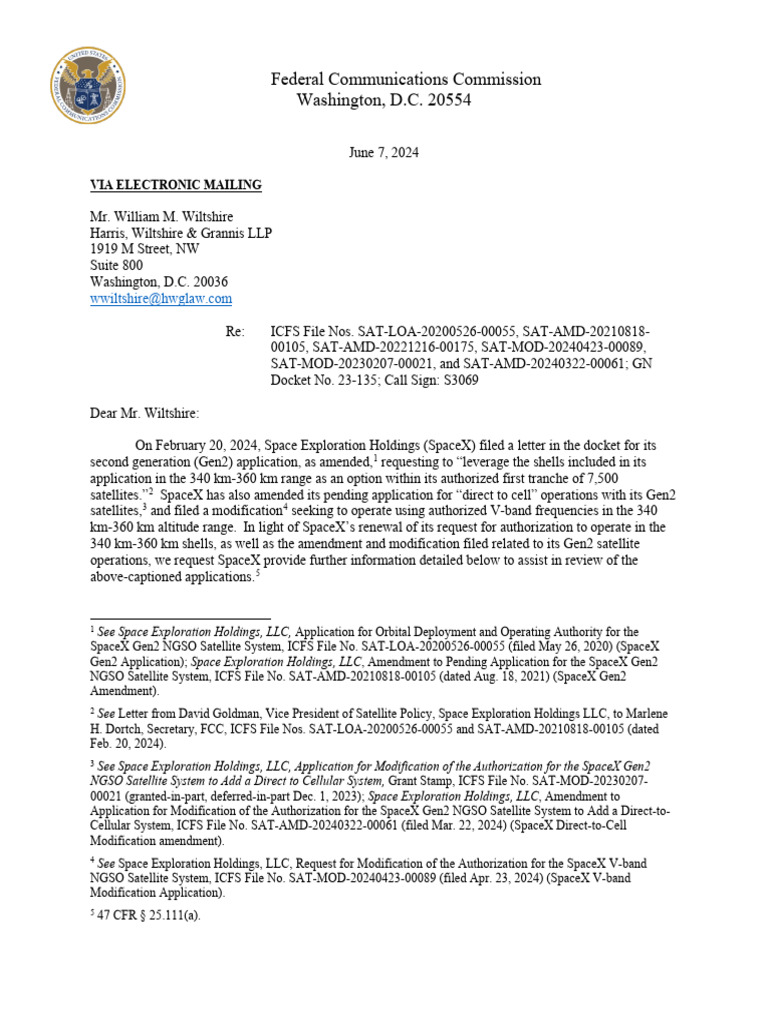 FCC letter to SpaceX | PDF | Satellite | Space X