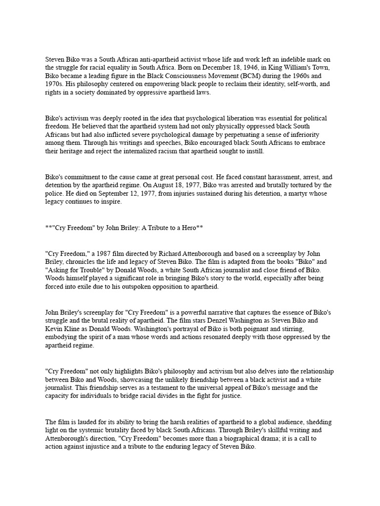 Biko's Legacy in "Cry Freedom" Film | PDF | Politics And Race ...