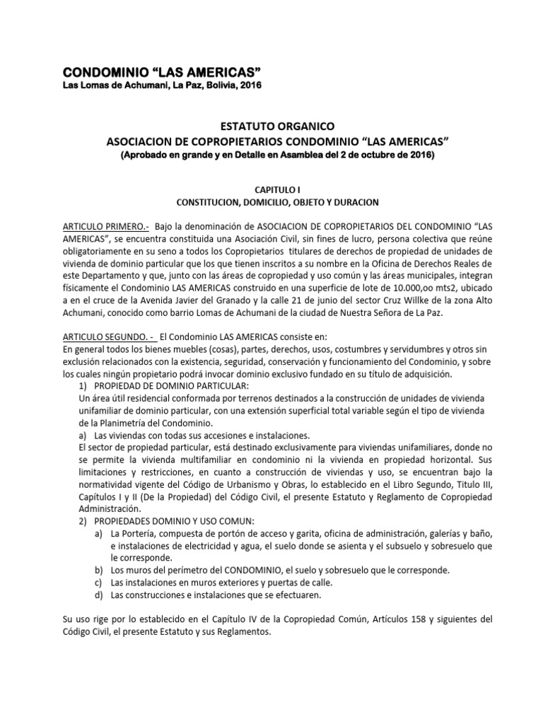 Estatuto Las Americas | PDF | Condominio | Propiedad