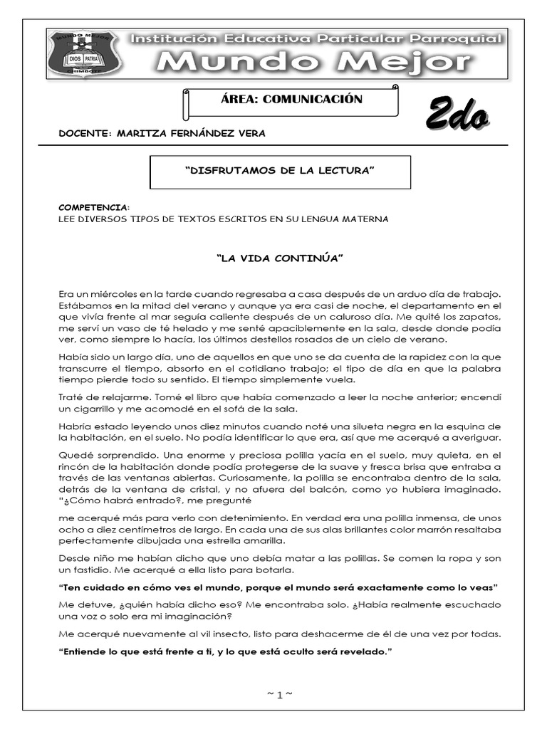 Lectura - 2do - Vida Continúa | PDF