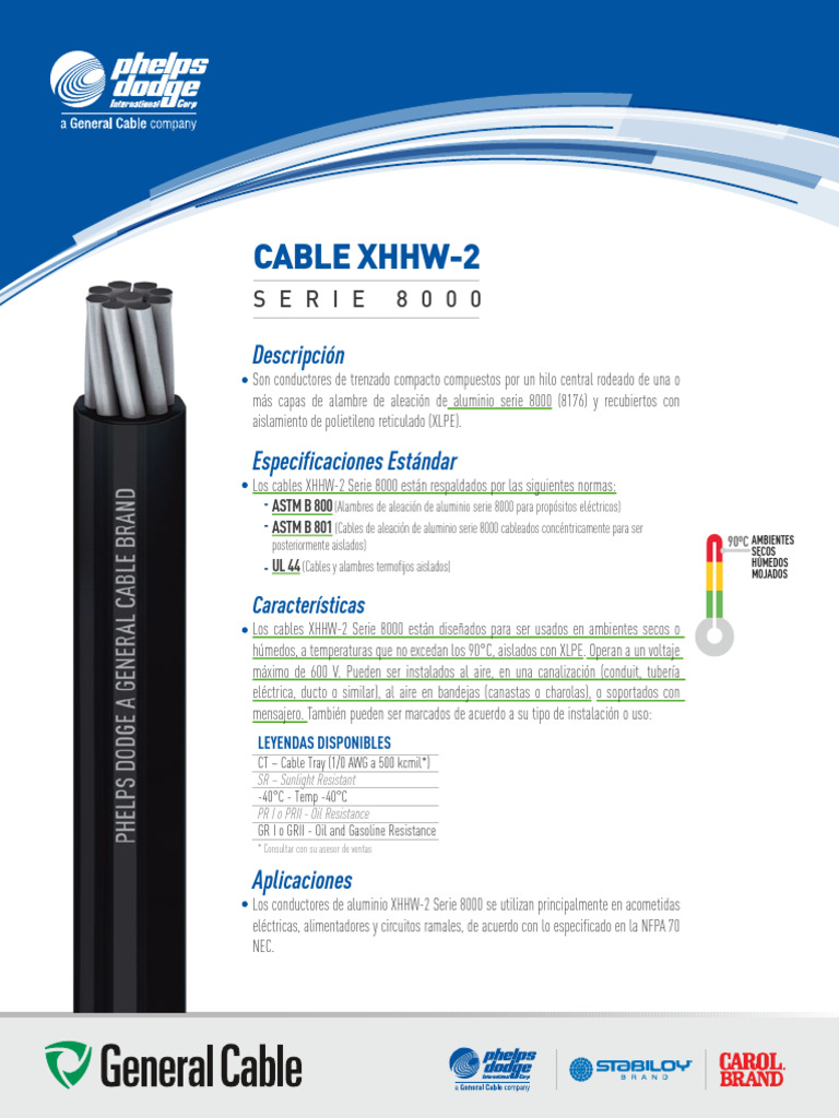 Cables XHHW-2 Serie 8000: Especificaciones y Aplicaciones | PDF | Ingeniería de Edificación ...