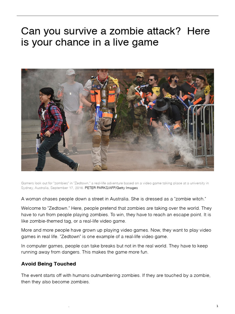 Surviving the Zedtown Zombie Game | PDF | Zombies