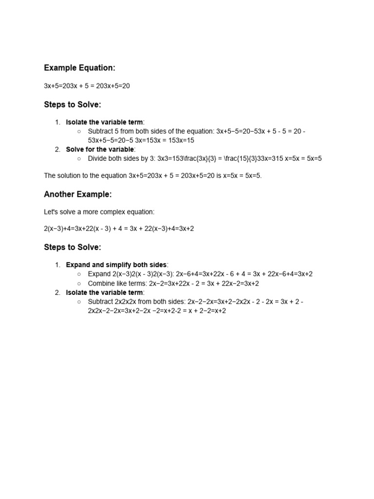Solve Linear Equations Step-by-Step | PDF